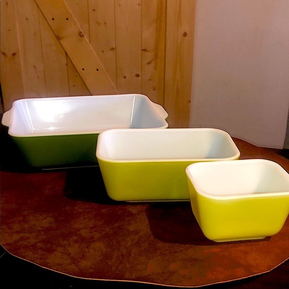 Pyrex | Dining | Vintage 97s 3 Piece Set Avocado Green Pyrex Ovenware ...